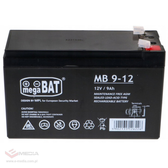 Akumulator Bezobsługowy Agm Vrla 12V 9Ah Megabat | e-media.com.pl